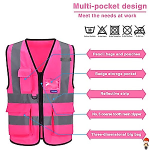 A-SAFETY Pink Safety Vests for Women,Working Safety Vest with Reflective Strips,XXL