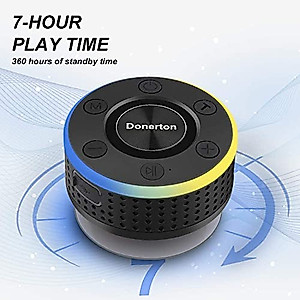 Donerton Bluetooth Shower Speaker, IPX7 Waterproof Wireless Speaker with Suction Cup, Portable Speaker, 360 HD Surround Sound, LED Light Mini Speakers, Dual Stereo Pairing, Built-in Mic, Radio(Black)
