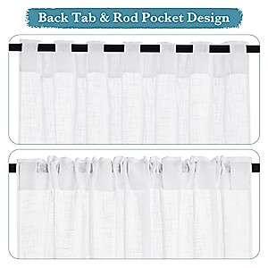 RYB HOME White Curtains Sheer - Linen Texture Semi Sheer Window Covering, Light & Airy Privacy Sheer Panels for Bedroom Living Room Patio Glass Door, 52 inch Width x 95 inch Length, Set of 2