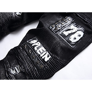 Liuhond Men's Slim Fashion Ripped Straight Holes Stretchy Jeans(36, Dark Grey)