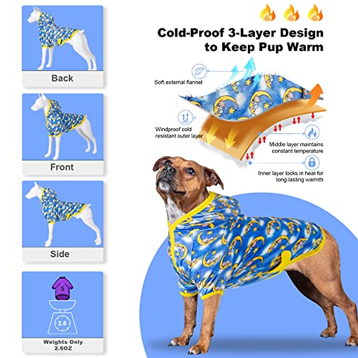 LovinPet Hoodies for Extra Large Dogs - Easy Wearing Cold Winter Dog Coats, Skin-Friendly Flannel Fabric Clothes for Dog, Dreamy Bear Prints Dog Clothes, Warm Dog Clothes for Large Dogs Breed,Large