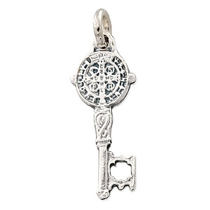 Catholica Shop Lot of 12 Silver Tone Saint St. Benedict Key of Heaven Medal Pendant Charm - 0.31" W x 0.94" L
