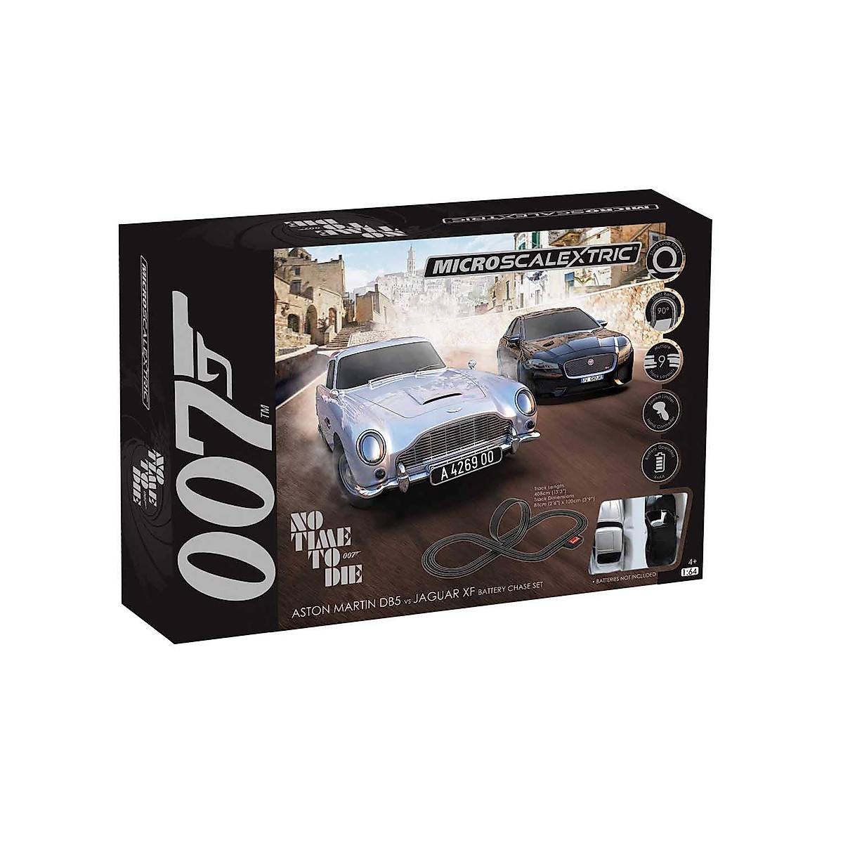 Scalextric Micro James Bond No Time to Die 1:64 Battery Powered Slot Car Race Track Set G1161T, Black