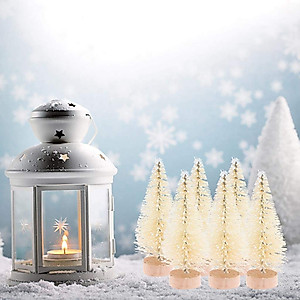 Ioffersuper 12Pcs Mini Sisal Trees with Wood Base Artificial Christmas Pine Trees Bottle Brush Trees for Winter Snow Miniature Scenes DIY Christmas Crafts Xmas Holiday Home Desk Tabletop Decor