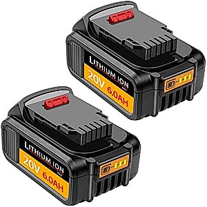 DTK 2Pack 6.0Ah Battery Replacement for Dewalt 20V Battery DCB200 DCB203 DCB204 DCB206 20V Lithium Batteries