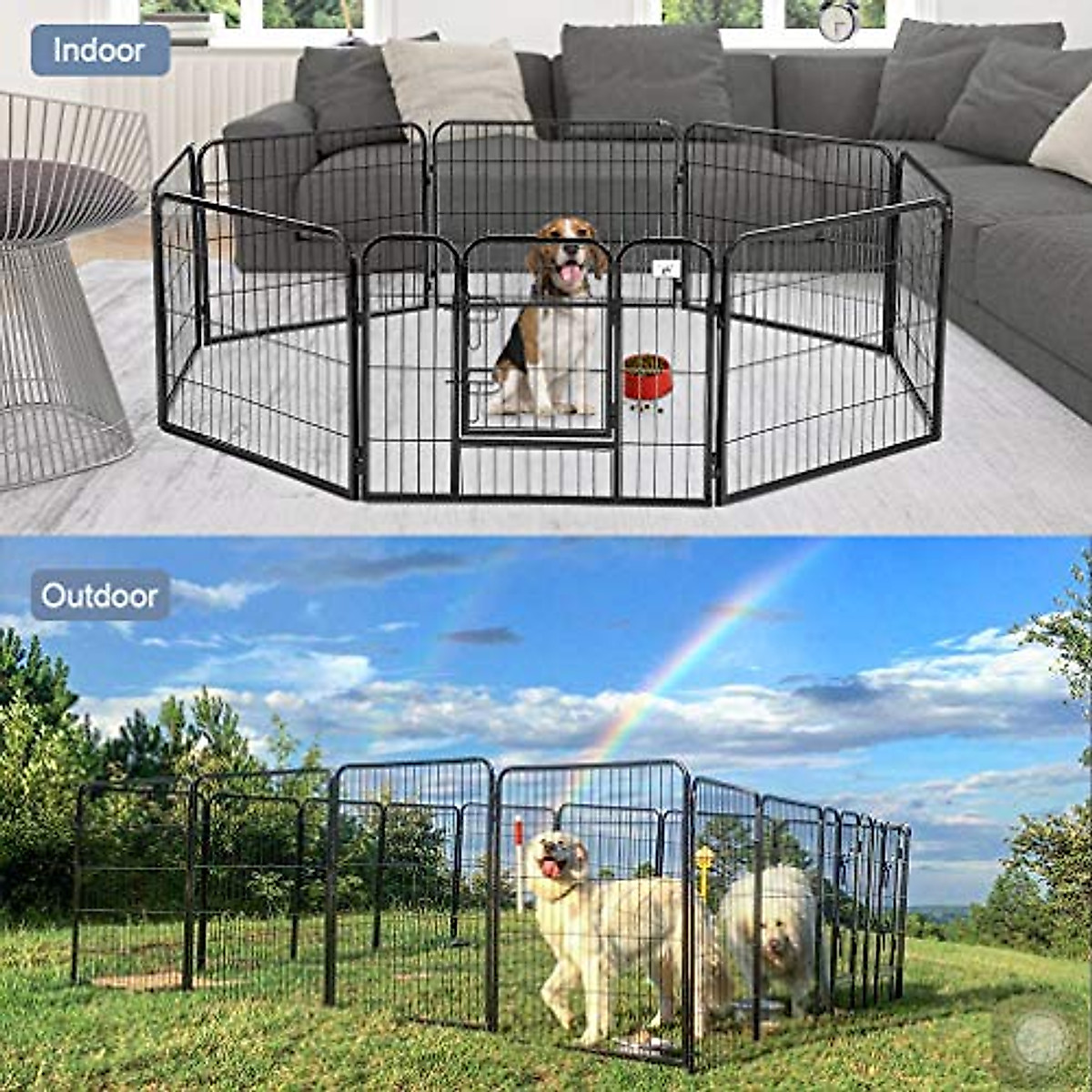 BestPet Dog Pen Playpen Dog Fence Extra Large Indoor Outdoor Heavy Duty 8 Panels 16 Panels 24" 32" 40" Exercise Pen Dog Crate Cage Kennel ,Hammigrid (32" W × 24" H 8 Panels)