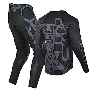 Willbros Motocross Jersey Pants Combo Mens Women Adult MX Gear Set Protective Offroad Dirt Bike Set Riding Racewear Black Grey (Jersey L Pants 34)
