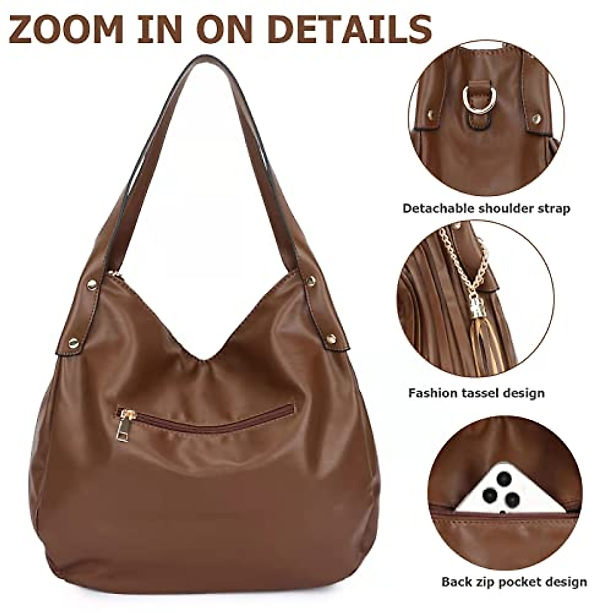 myfriday Vintage Shoulder Hobo Bags for Women Vegan Leather Lightweight Top-Handle Satchel Purse and Handbags with Tassel