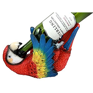 Ebros Gift Tropical Rio Rainforest Red Scarlet Macaw Parrot Wine Bottle Holder Caddy Figurine 10.25" Long Kitchen Dining Party Hosting Decor Statue of South American Evergreen Forest Birds