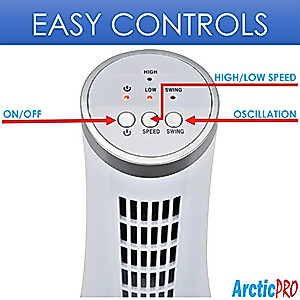 MINI DESK OSCILLATING TOWER FAN By Arctic-Pro – Slim and Compact Size, 2-Speed, Ultra-Quiet Operation, Convenient Carrying Handle, 75 Degrees of Oscillation For Powerful Circulation, 12 Inches, White