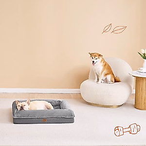 EHEYCIGA Memory Foam Orthopedic Dog Beds for Medium Dogs with 100% Foam Bolsters, Dark Grey, 30x24