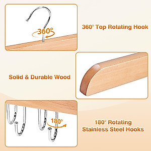 Ftumertly Belt Hanger, Belt Organizer for Closet with 14 Hooks, Wood Belt Tie Rack for Closet 360°Rotating Belt Holder Organizer for Closet Organizers for Tie, Belt, Scarf, Tank Top, Bra - 1 Pack