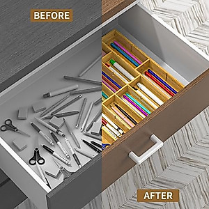 GAOLINE Bamboo Kitchen Drawer Organizer, Expandable Adjustable Silverware Drawer Organizer with 4 Adjustable Boards, Utensil Holder Cutlery Tray for Flatware, Silverware, Kitchen Utensil