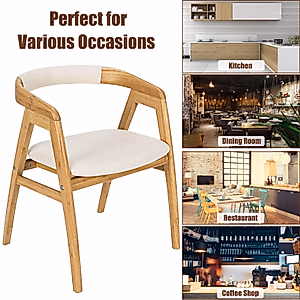 UJOYPAD Modern Mid Century Curved Back Leisure Chairs, Accent Fabric Leisure Chair with Anti-Slip Foot Pads,Bamboo Dining Chair Armchair for Living Room,Bedroom,Natural