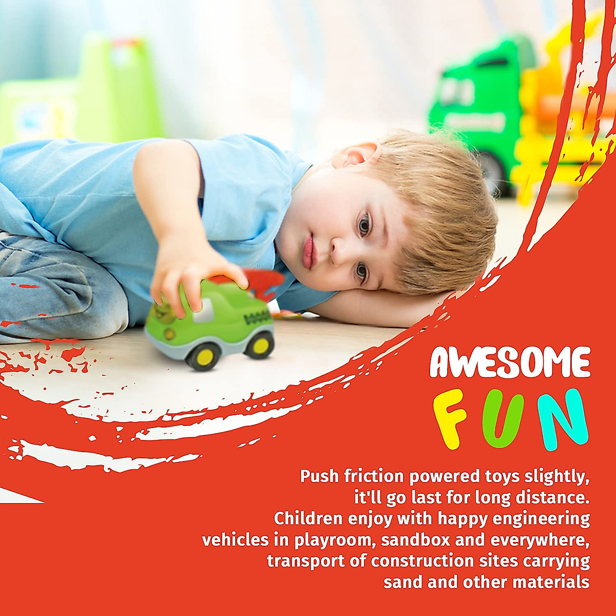 Toysery 6 Set City Cars and Trucks Toddler Toys, Pull Back Vehicles Toy Cars for Kids, Ambulance Toy, Police Car Toy, Crane, Agitating Lorry, Fire Engine Girl and Boy Toys, Friction Car Toy Play Set