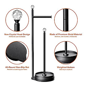 KASUNTO Hand Towel Holder Stand & Toilet Paper Holder with Heavy Base, Free Standing Towel Rack Marble Texture Base for Bathroom Counter, Modern & Stylish Design, Black