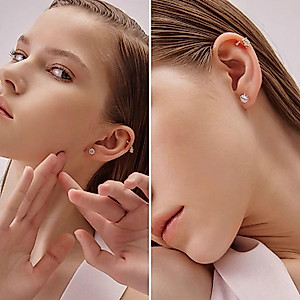 Kainier Women's 5 Pairs 14K Gold Plated CZ Stud Earrings Flat Back Earrings Simulated Diamond Round Surgical Steel Cubic Zirconia Hypoallergenic Flat Back Ear Stud Set（5 Pairs)