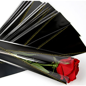 100 Counts Single Floral packaging bag,Single Rose Sleeve,Single Rose And Carnations Flower Wrapping Paper,Flower Bouquet Sleeve Bag for Mother's day Valentines Day Wedding Birthday Gift (Black+White)