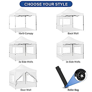 Tooluck 10x10 Pop up Canopy Commercial Heavy Duty Canopy Tent with 4 sidewalls Easy Up Outdoor Party Tent Instant Canopy All Season Windproof & Waterproof Gazebo with Roller Bag,White(Frame Thickened)