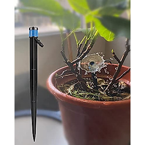 Yulaiyoen 50 Pack Drip Irrigation Emitters Adjustable Irrigation Dripper 360 Degree Full Circle Pattern Water Flow Bubbler with Stake for 1/4 inch Irrigation Hose for Garden Greenhouse Vegetable