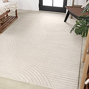 Eyely NCS100B-5 Scandinavian Skagen Minimalist Curve Geometric Indoor Area Rug, Modern, Contemporary, Coastal, Bohemian, Bedroom, Kitchen, Living Room, Non Shedding, Ivory/Cream, 5' x 8'