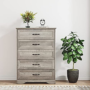 Amyove PHO_0WDE3TP6, 5-Drawer Chest, Grey