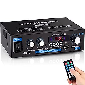 Facmogu AK35 90W+90W Mini HiFi Digital Amplifier, 2 Channel Bluetooth 5.0 Sound Amplifier Speaker AMP, Surround Sound FM USB Remote Control Low Distortion Home Car Amplifiers