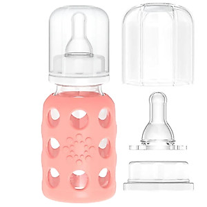 Lifefactory Glass Baby Bottles with Silicone Protection - 2-Pack, 4oz/9oz Bottles, Papaya & Cantaloupe