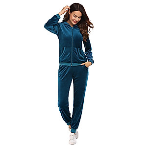 HOTOUCH Womens Sweatpants Set Sweater Pants Tennis Golf Hiking Warm Up Track_Suit Peacock Blue, Medium