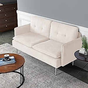 AODAILIHB Loveseat Sofa Mini Couch for Bedroom Upholstered Love Seats Furniture with Metal Legs/Thick Padding for Small Spaces Tool-Free Assembly (1, Beige)