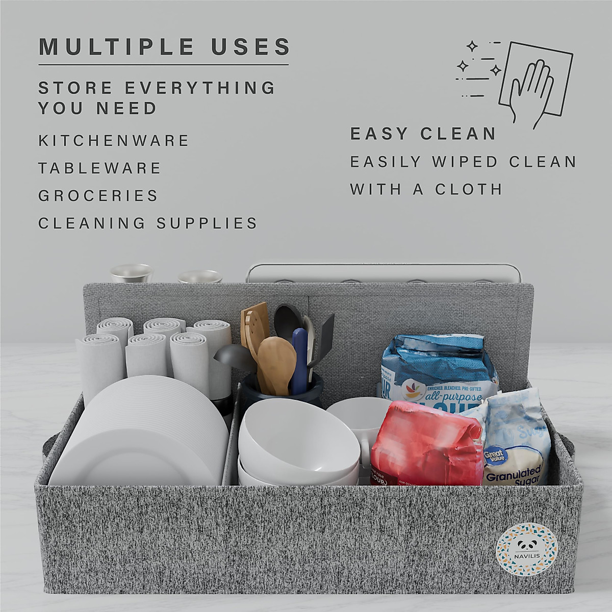 NAVILIS Lid Organizers Inside Cabinet - Food Storage Container Organizer Suitable For Large Containers - Lid Storage Organizer With 6 Adjustable Dividers