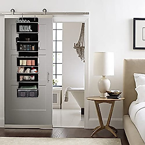 WONZON Over the Door Bag Organizer Hanging Closet Transparent Window Storage Pockets with Mental Hooks 2 Pack Multifunctional Storage (Black)