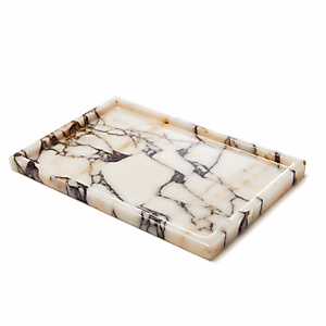 Real Luxurious Natural Marble Tray Genuine Marble Storage Tray for Home Decor Stone Tray for Bathroom/Kitchen/Vanity/Dresser Non-Resin (Engraving Tray-Purple, 300mm*200mm)