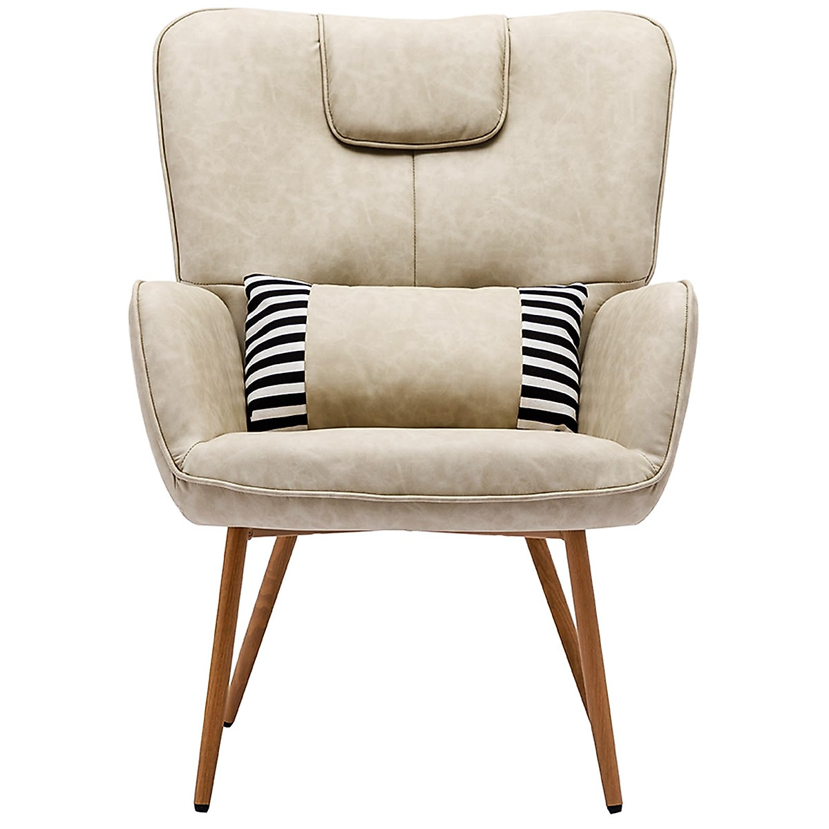 FERFALDER Upholstered Wingback Chair, Beige Accent Chair, Comfy Living Room Chairs, Faux Leather Arm Chair for Living Room, Bedroom, Office and Study