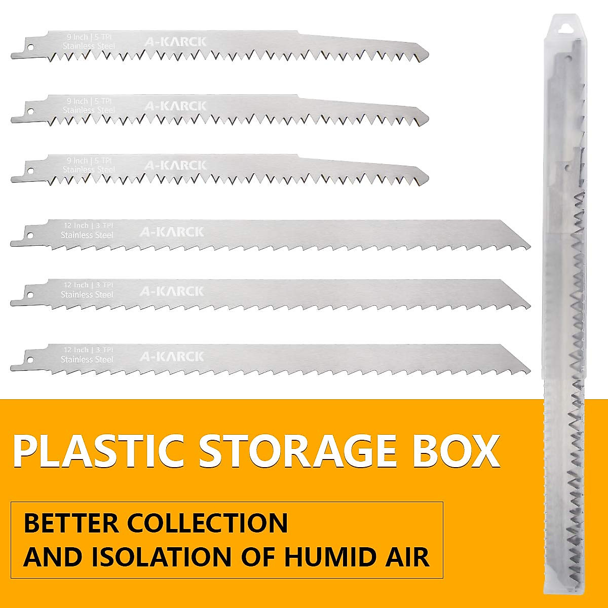 A-KARCK Food Reciprocating Saw Blades for Frozen Meat 6 Pack, Unpainted Stainless Steel Saw Blades for Food Cutting Included 9" and 12"