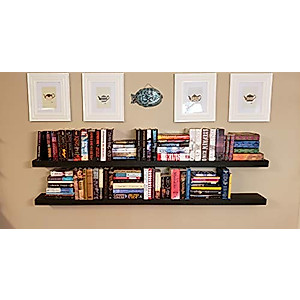 Joel's Antiques Floating Wall Shelf, Wood Decor & Long Shelf for Fireplace Mantel, Bookshelf, Bedroom, & Farmhouse - Wall-Mounted Rustic Stand, Wooden Hanging Display - Black, 72" x 10" x 2"