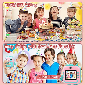 Instant Print Camera for Kids,Inkless Sticker Printer for Girls Boys Age 3-12, 20MP HD Digital Video Cameras, Mini Thermal Printer Kid Toy with 3 Rolls Photo Paper, 5 Color Pens, 32GB Card-Pink