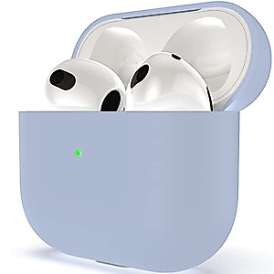 ORNARTO Compatible with AirPods 3rd Generation Case Cover, Soft Liquid Silicone Skin Cover for Women Men Shock-Absorbing Protective Case for AirPods 3 Gen 2021, Front LED Visible-Sierra Blue