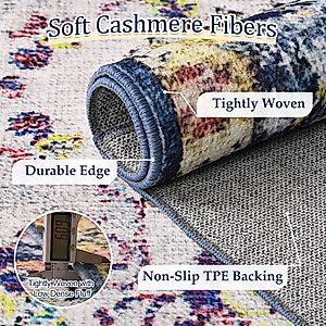 VK·LIVING Washable Rug 6'x 9' Machine Washable Area Rugs for Living Room Area Rugs with Non Slip Rug for Bedroom Colorful Boho Rug Carpet Woven Rug Dining Office Machine Washable Rug (Multi-Color)