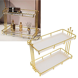 FTVOGUE Makeup Shelf Organizer, 2 Tier Bathroom Countertop Organizer with Vanity Tray Bathroom Trays forCounter, Storage for Cosmetics, Skincare, Perfume (S)