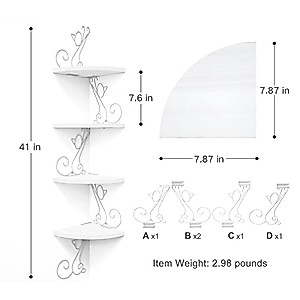 Alsonerbay 4 Tier Floating Shelves, Wall Mounted Corner Shelf, Rustic Storage Wood Shelf for Wall, Solid Wooden Shelving Cat Shaped Decor for Living Room, Bedroom, Kitchen, White