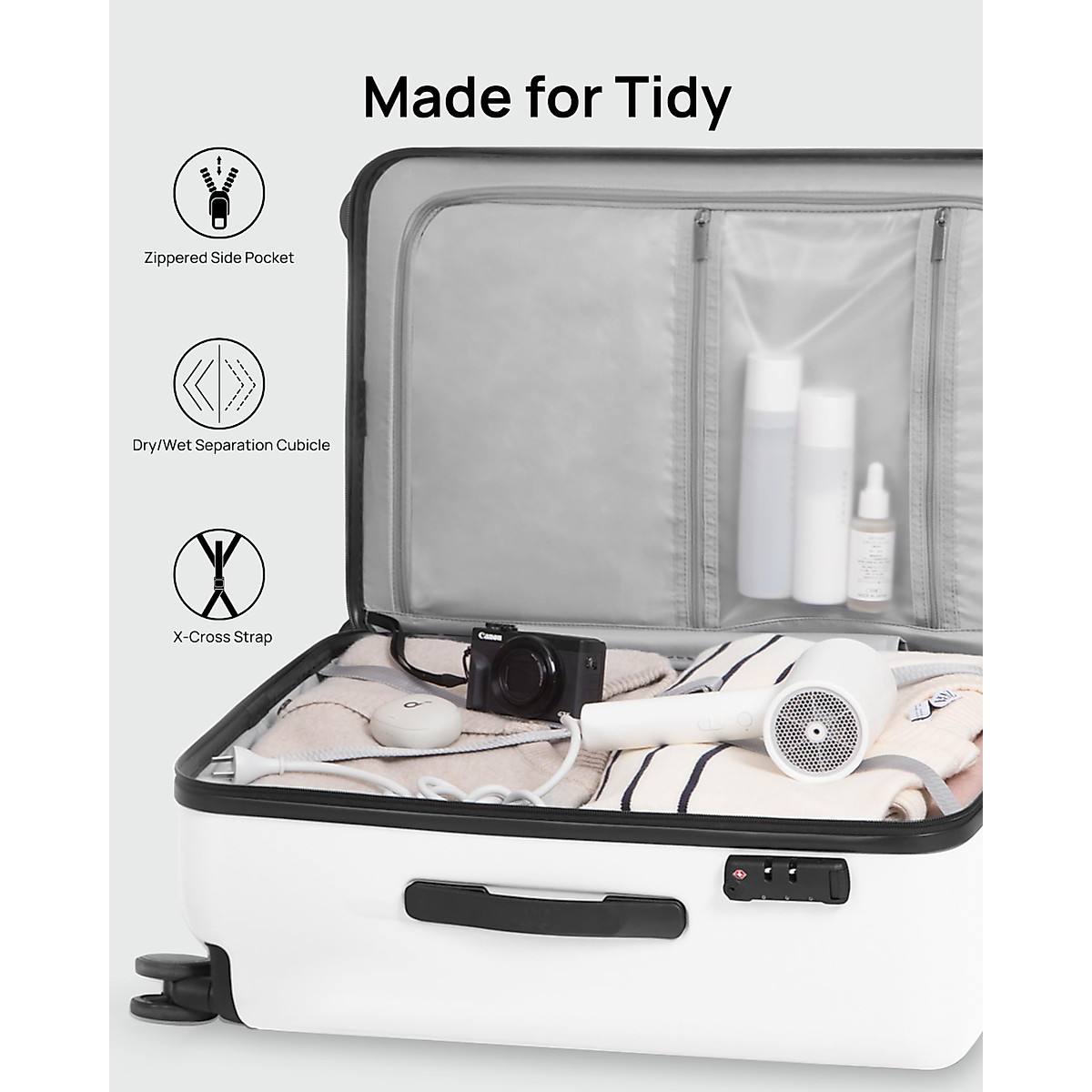 NINETYGO Hardside Scratch resistant Luggage, Spinner Suitcases Airline Approved with Wheels for Travel, Lightweight Luggage with TSA Lock (Solid White, Checked-22-Inch)