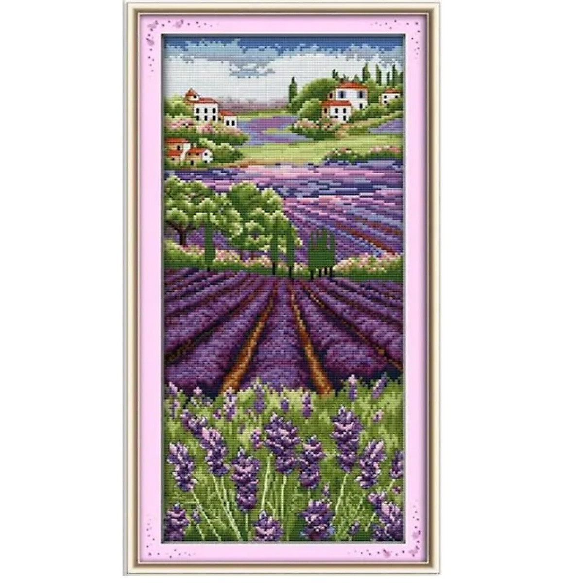 Lavender Champaign Stamped Cross Stitch Kits for Adults, Scenery Counted Pattern Needlepoint Kits Crafts Dimensions Cross-Stitch Stamped Kits Embroidery Kits Arts Craft Kits for Wall Art Gift