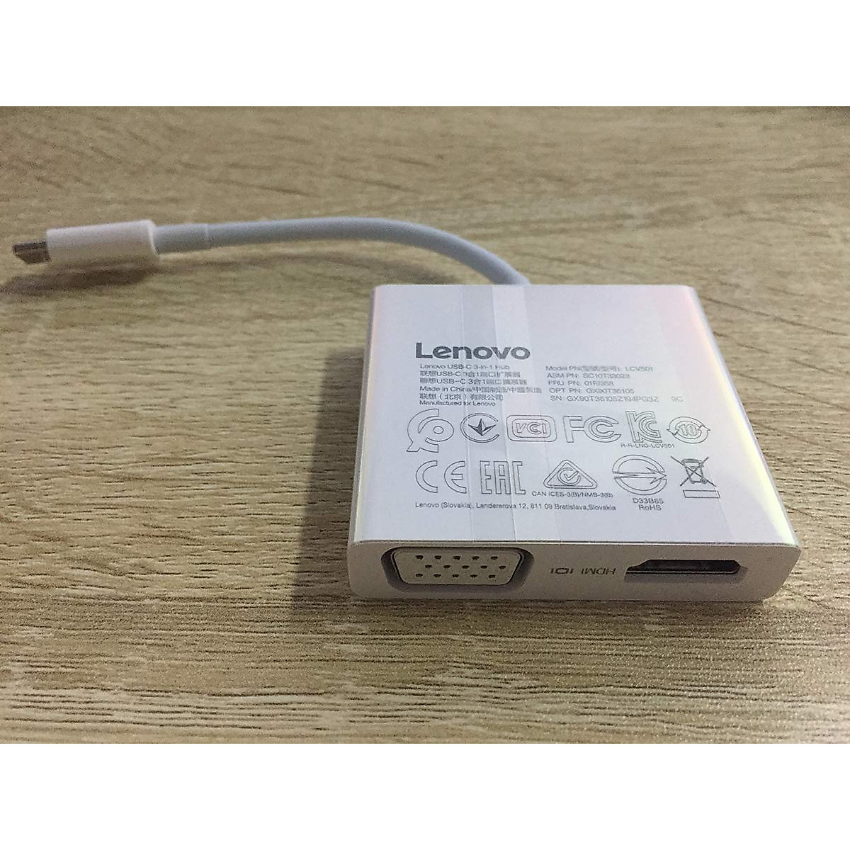 USB-C 3-in-1 Travel Hub, 4K HDMI, VGA, USB 3.0, Plug and Play, Only 0.08 lbs, GX90T33021, White