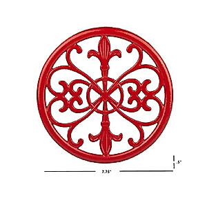 Home Basics (Red) Cast Iron Fleur De Lis Trivet Tr44392, 7.9" x 7.9" x .62"