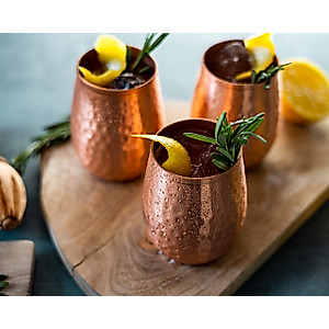 Kosdeg Copper Cups - 12 Oz set of 4 - A Unique Way To Enjoy Wine - The Perfect Pure Copper Tumbler for Water - Copper Drinking Cups Better Than Glasses or Plastic - Moscow Mule Copper Cup For Drinking
