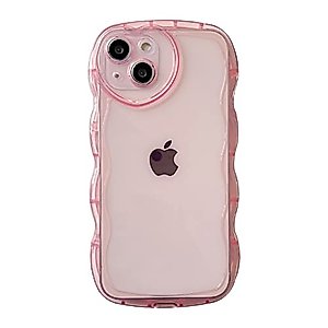 Caseative Curly Wave Shape Love Heart Camera Lens Protection Clear Soft Compatible with iPhone Case (Pink,iPhone 13)