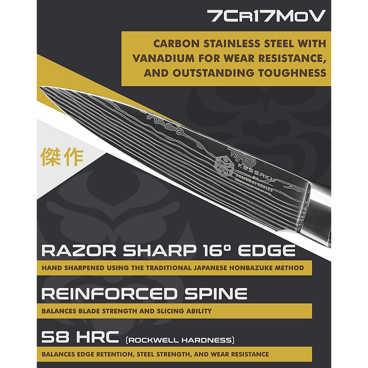 KESSAKU Offset Bread Deli Serrated Knife - 8 inch - Samurai Series - Razor Sharp Kitchen Knife - Forged 7Cr17MoV High Carbon Stainless Steel - Wood Handle with Blade Guard