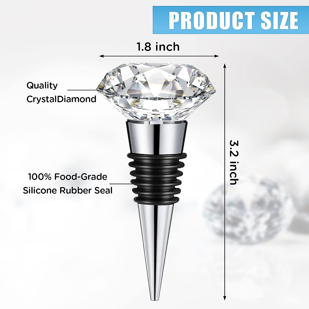 12 Pieces Wine Beverage Bottle Stopper Corks Reusable Diamond Plug Wine Corks for Wine Bottles Crystal Bottle Stopper for Wine Decorative Accessories with Individual Present Box