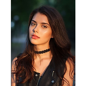 Mudder Choker Necklace Black Choker Lace Choker Gothic Necklace for Women Girls, Black, 6 Pieces